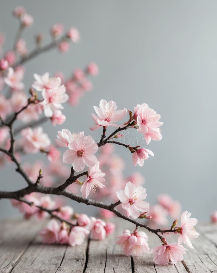 Pink Blossoms Frame Wooden Table Spring Scene Stock Photo - Image of ...