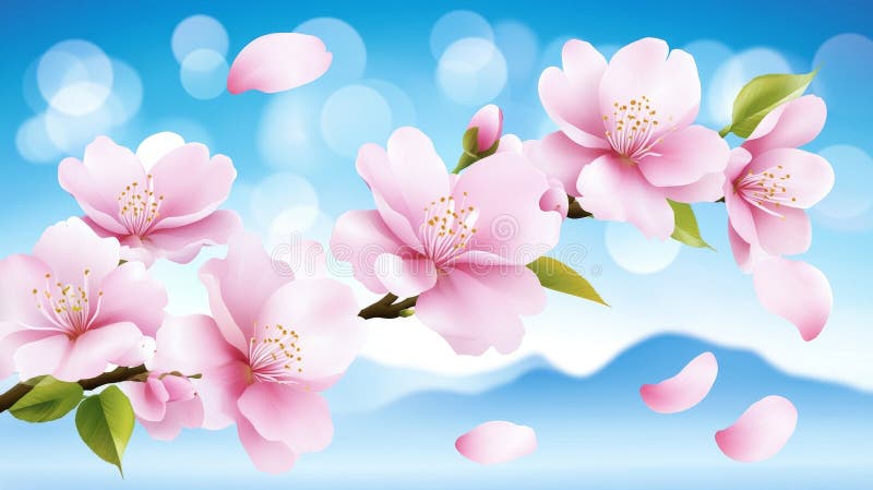 Pink Blossoms Set Against a Mountain Backdrop Create a Stunning Spring ...