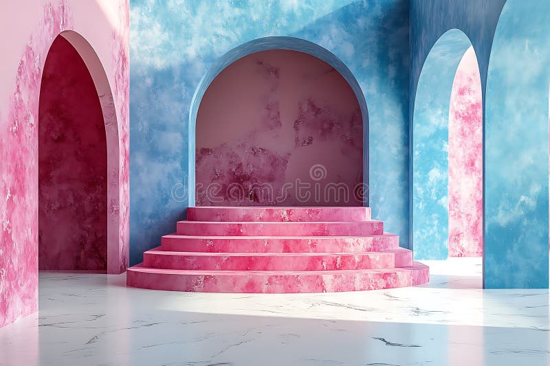 Pink and Blue Abstract Archway Steps Product Display Background Stock ...
