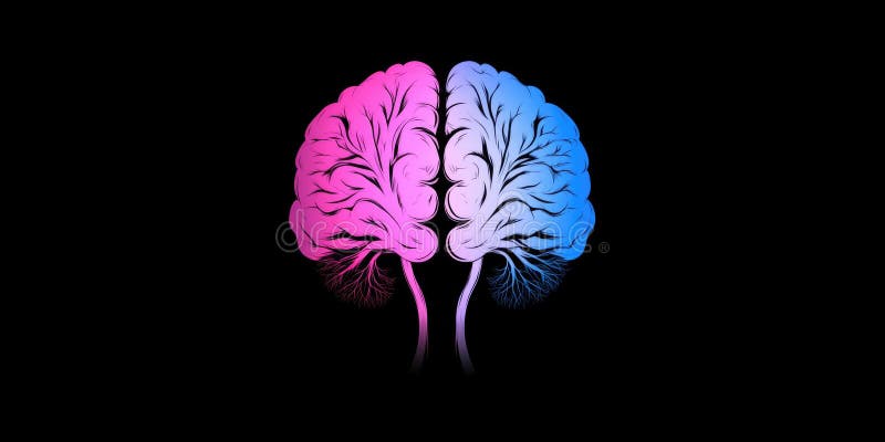 Pink and Blue Abstract Brain Illustration on Black Background Stock ...