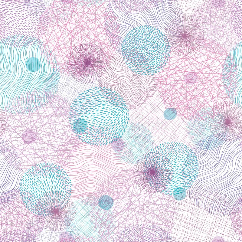 Pink and Blue Abstract Circle Textures. Modern Elements with Scribble ...