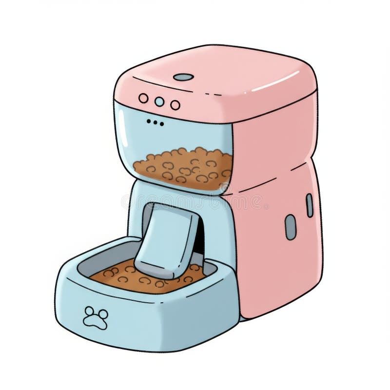Pink and Blue Automatic Pet Feeder Illustration Stock Illustration ...