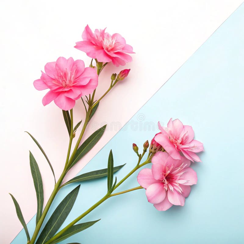 Pink and Blue Background with Two Pink Flowers Stock Illustration ...