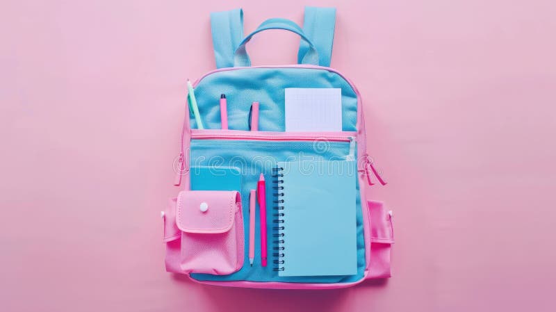 The Pink and Blue Backpack.AI Generated Image Stock Image - Image of ...