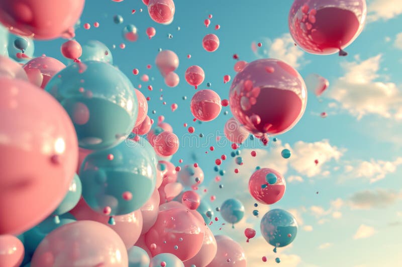 Pink and Blue Balloons Being Released Stock Illustration - Illustration ...
