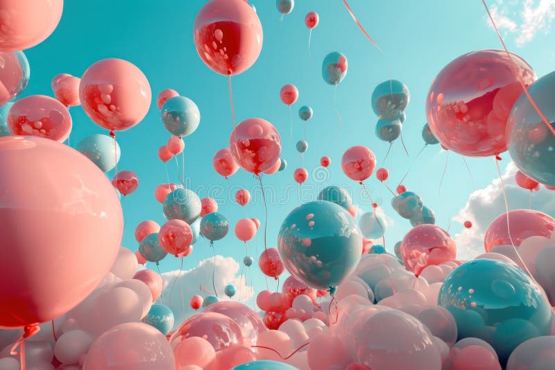 Pink and Blue Balloons Being Released Stock Illustration - Illustration ...
