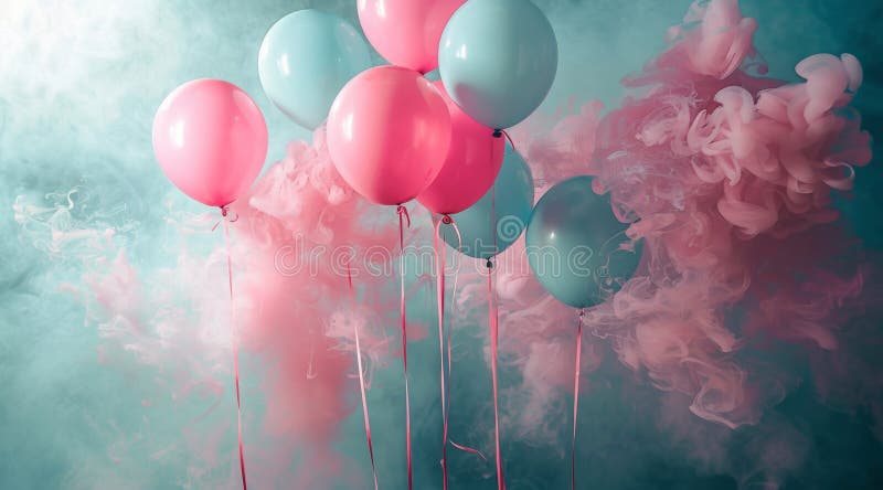 Pink and Blue Balloons Floating in a Cloudy Sky Stock Image - Image of ...