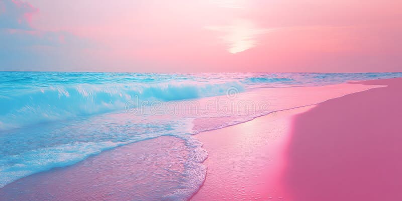 Pink and Blue Beach Sunset Serene Ocean Waves Wallpaper Stock ...
