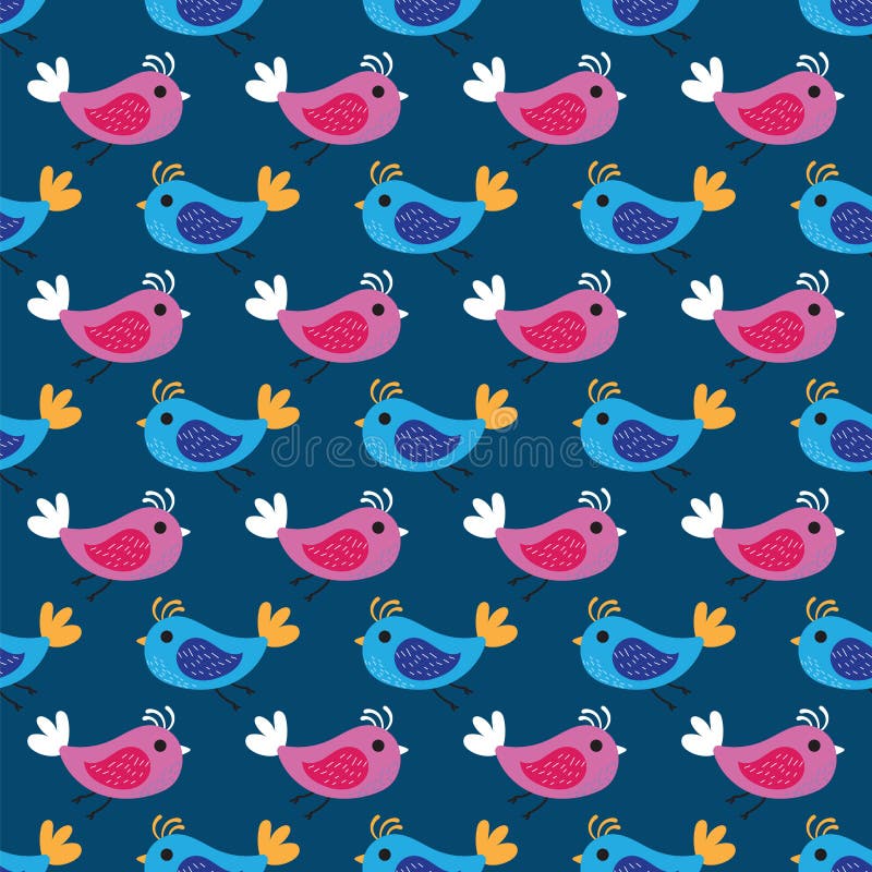 Pink and Blue Birds Pattern Background. Seamless Pattern Colored Birds ...