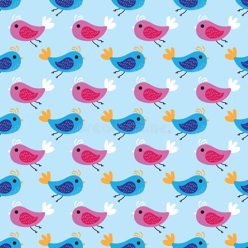 Pink and Blue Birds Pattern Background. Seamless Pattern Colored Birds ...