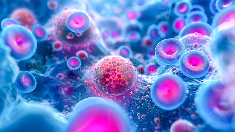 Pink and Blue Cells in Microscopic Detail Stock Illustration ...