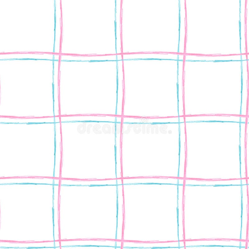 Pink and Blue Checkered Background. Seamless Grid of Pencil Lines. Hand ...