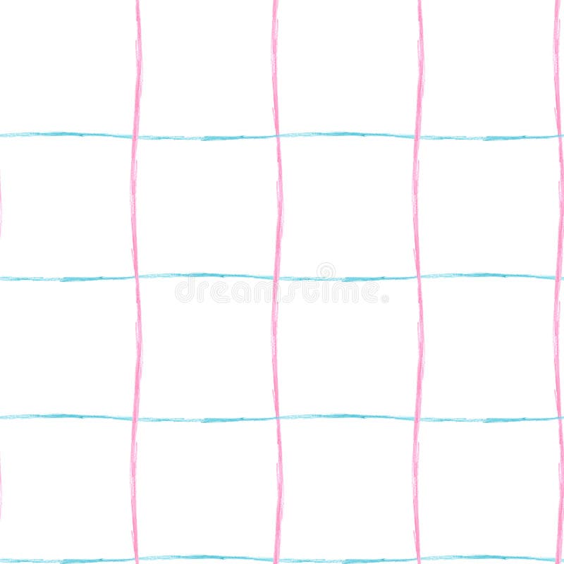 Pink and Blue Checkered Background. Seamless Grid of Pencil Lines. Hand ...
