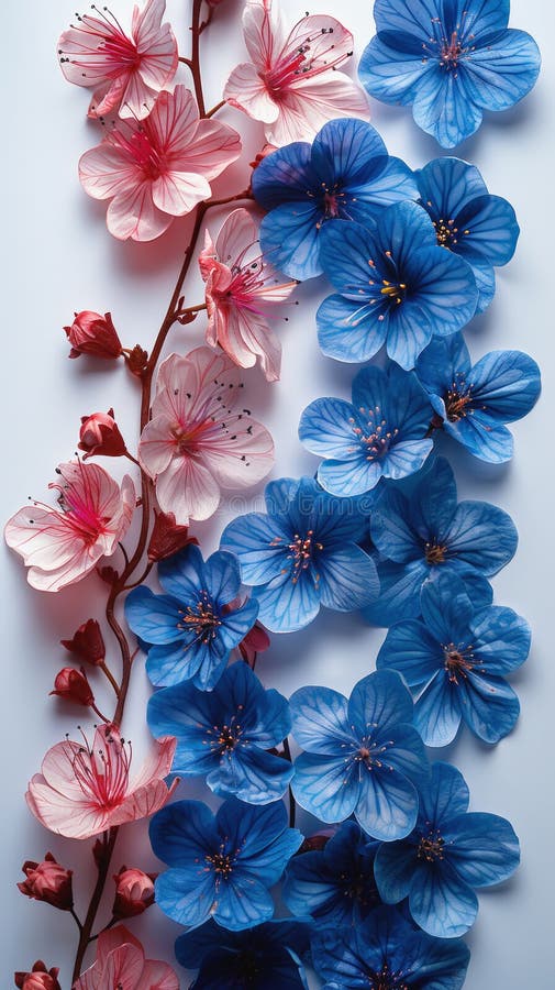 Pink and Blue Cherry Blossoms for Spring Themes, Botanical Studies, or ...