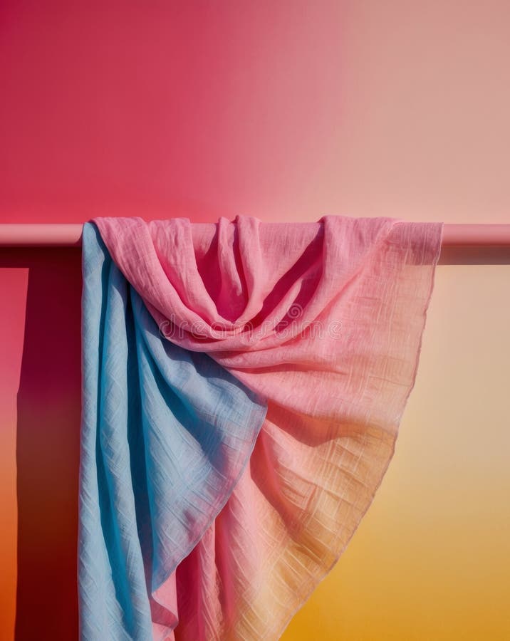 A Pink and Blue Cloth on a Pink and Yellow Background with a Pink and ...