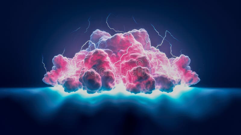 Pink and Blue Clouds with Lightning in the Dark Stock Image - Image of ...