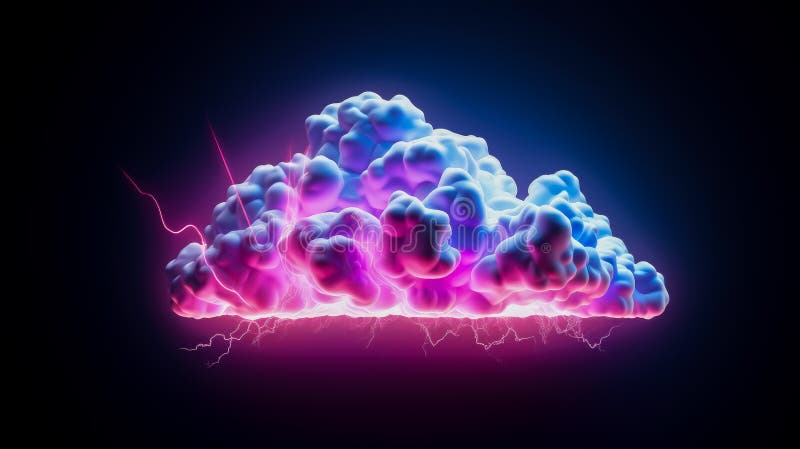 Pink and Blue Clouds with Lightning in the Dark Stock Photo - Image of ...
