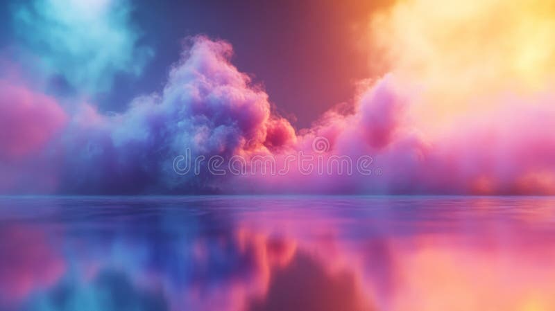 Pink and Blue Clouds Reflected in Still Water Stock Illustration ...