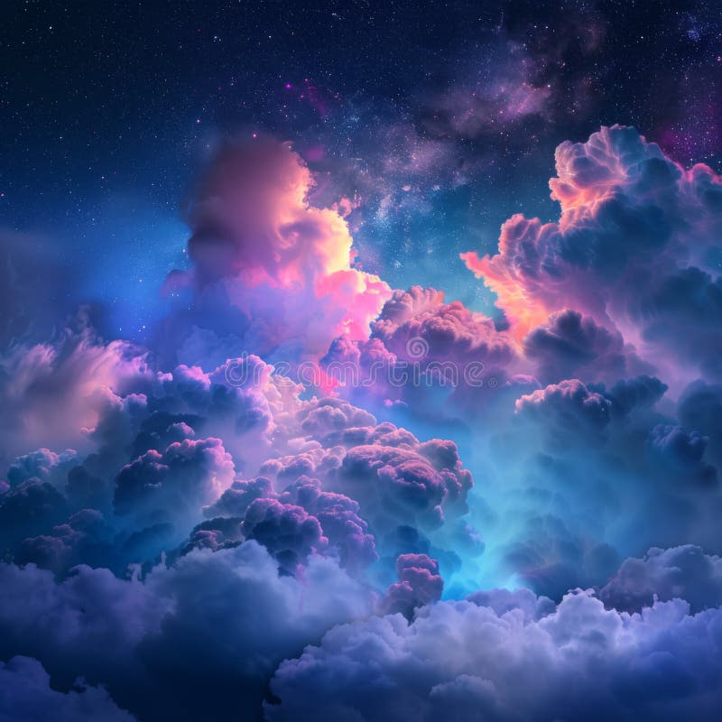 Pink and Blue Clouds with Starry Night Sky Stock Illustration - Illustration of galaxy, space ...