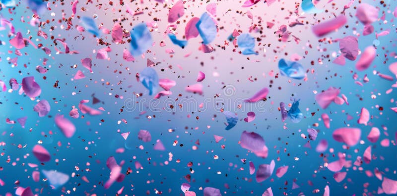 Pink and Blue Confetti Falling on a Blue Background Stock Illustration ...