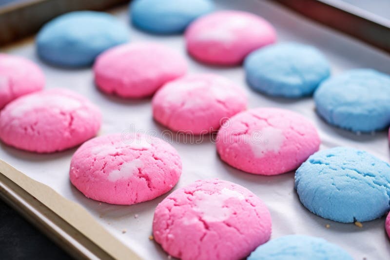 Pink and Blue Cookies on a Baking Sheet Stock Image - Image of ...