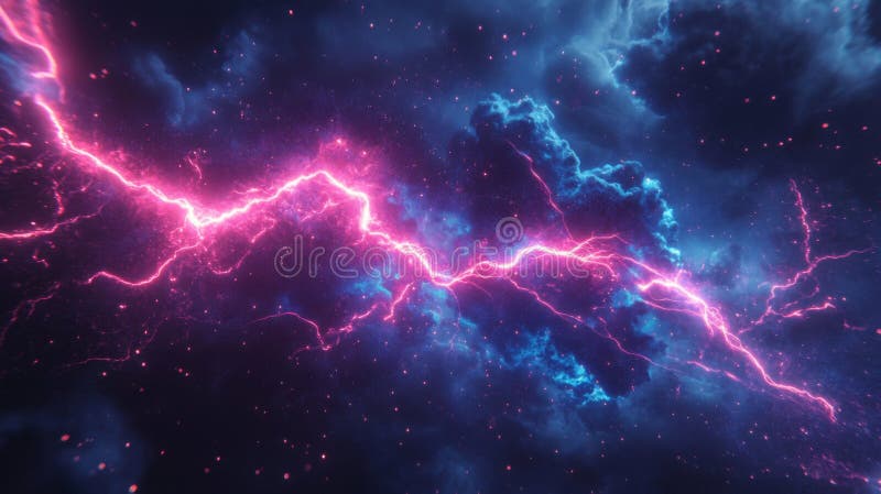 Pink and Blue Cosmic Lightning Flashes Across Dark Nebula Stock ...
