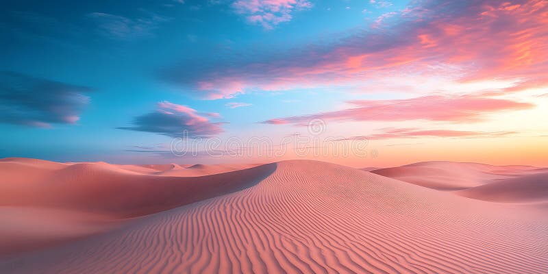 Pink Blue Desert Sunset Stunning Landscape Stock Illustration ...
