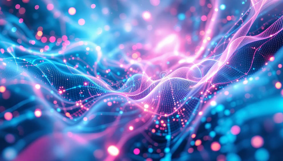 Abstract Digital Waveforms: Pink and Blue Neon Lightscape Stock ...