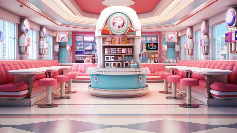 A Pink Diner with Black and White Checkered Floor. Generative AI Image ...