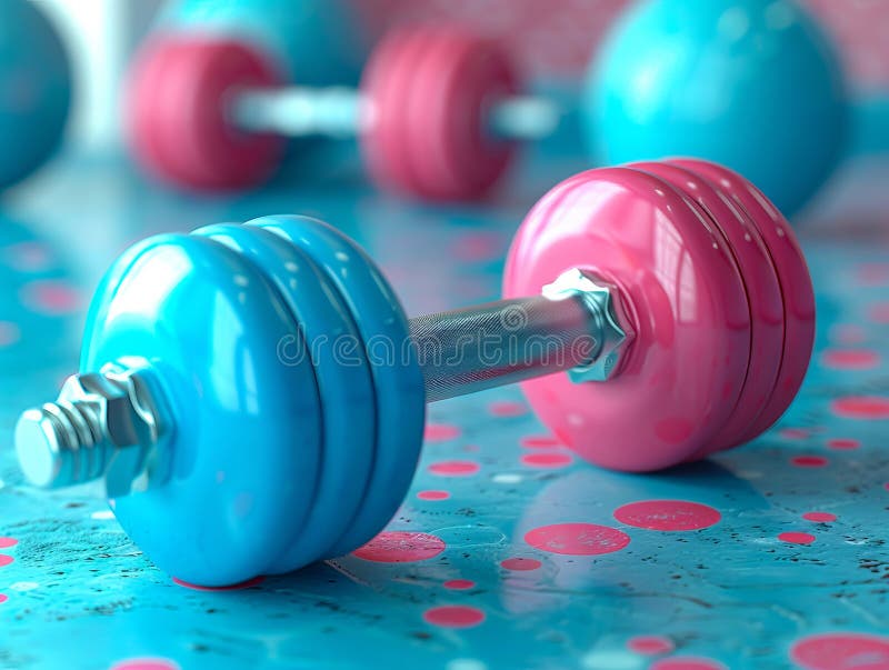 A Pink and Blue Dumbbell on a Blue Surface Stock Image - Image of pink ...
