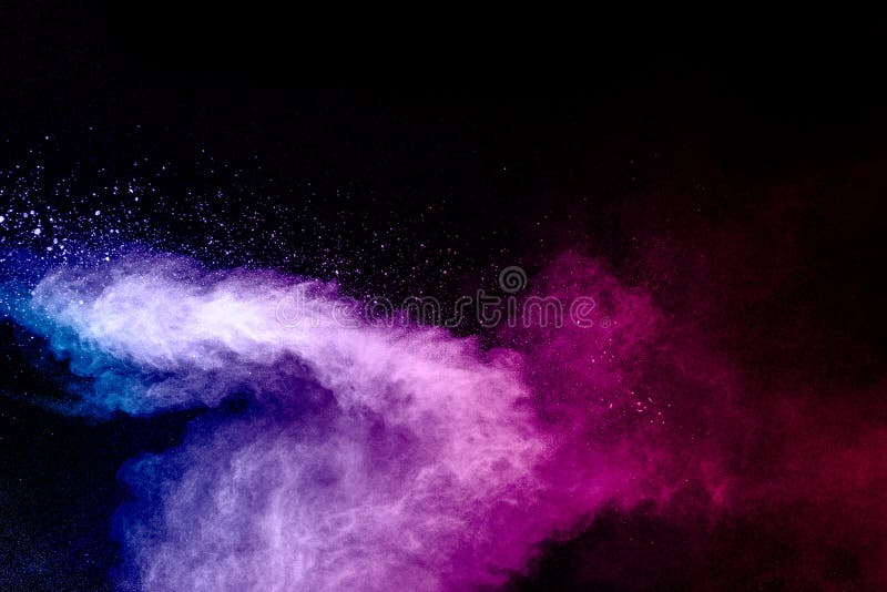 Pink Blue Dust Particles Splash on Black Background.Pink Blue Powder ...