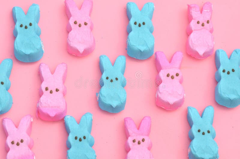 Pink and Blue Easter Candy Marshmallow Rabbits Editorial Photography ...