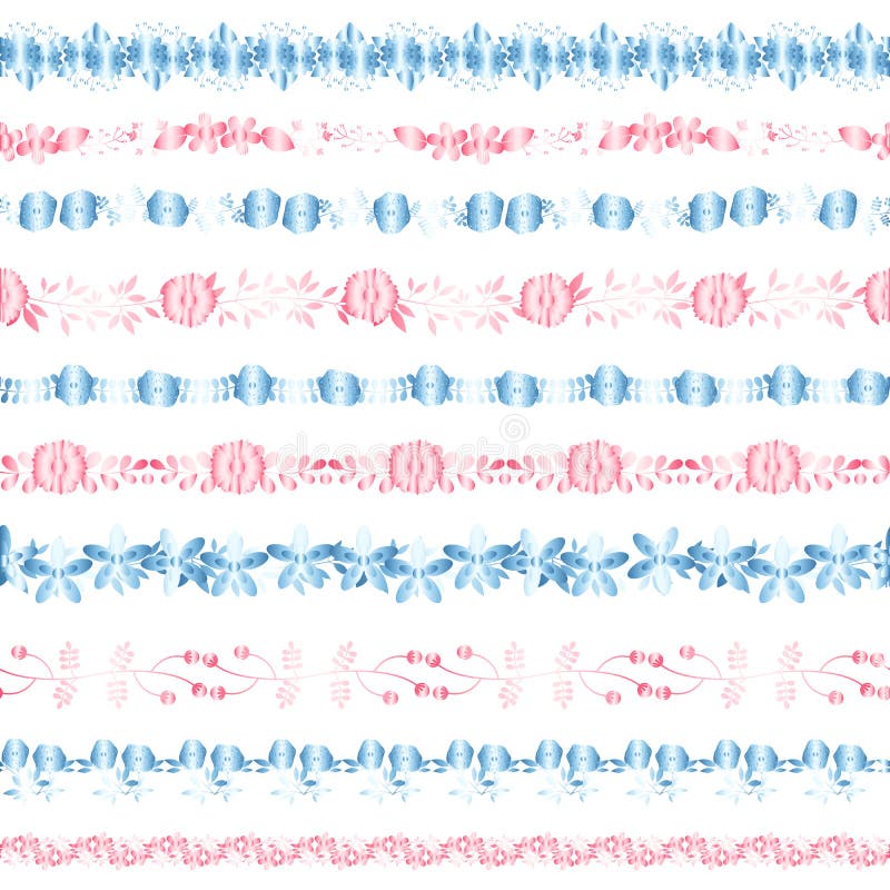 Pink and Blue Elegant Vector Floral Borders Stock Vector - Illustration ...