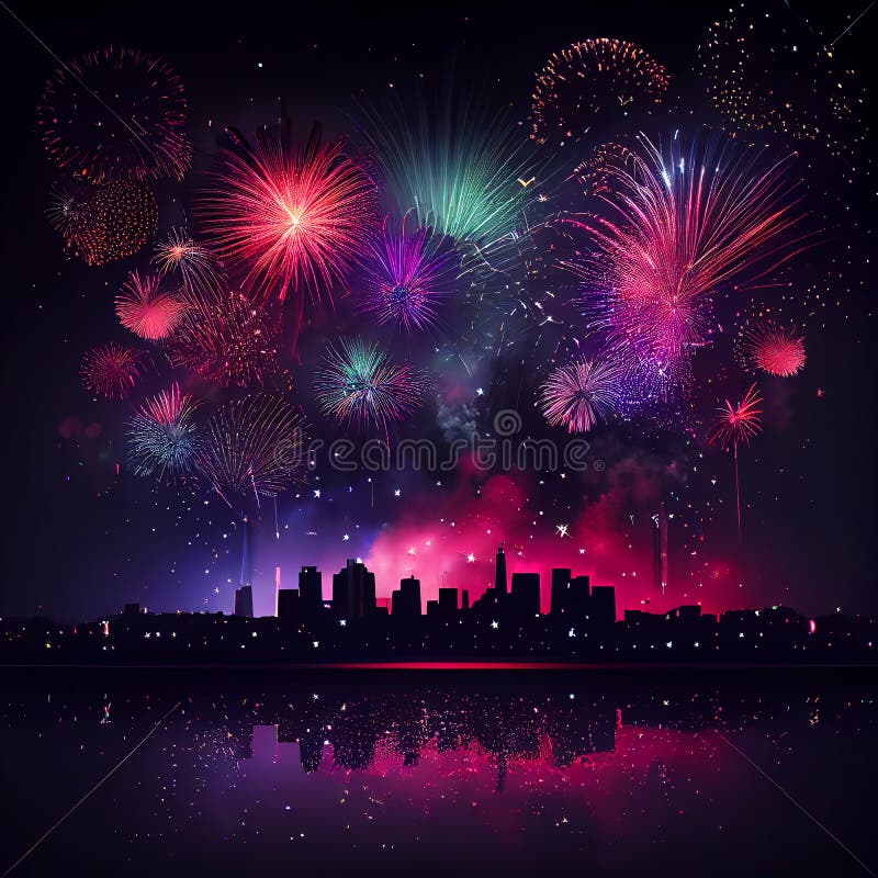 Pink and Blue Exciting Holiday Firework Party Background Generative AI ...