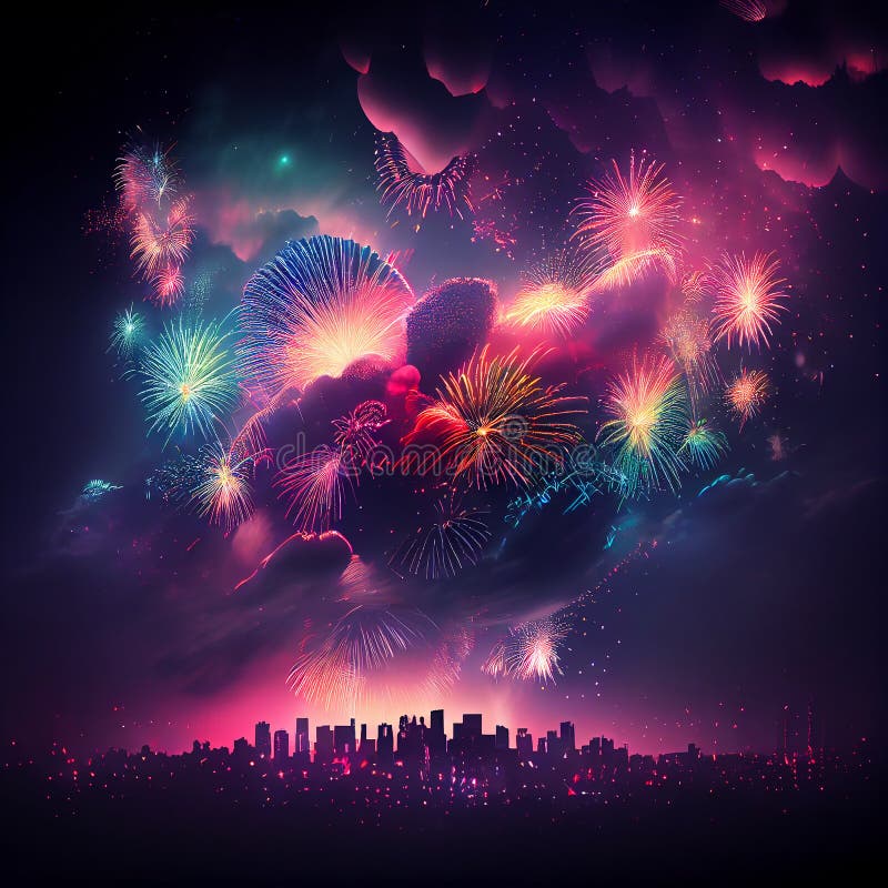 Pink and Blue Exciting Holiday Firework Party Background Generative AI ...