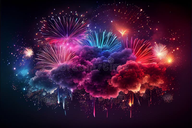 Pink and Blue Exciting Holiday Firework Party Background Generative AI ...