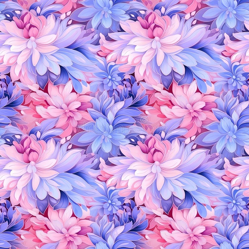 Pink and Blue Flower Pattern on Pink Background Stock Illustration ...