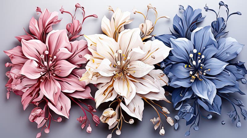 Pink and blue flowers stock illustration. Illustration of freshness ...