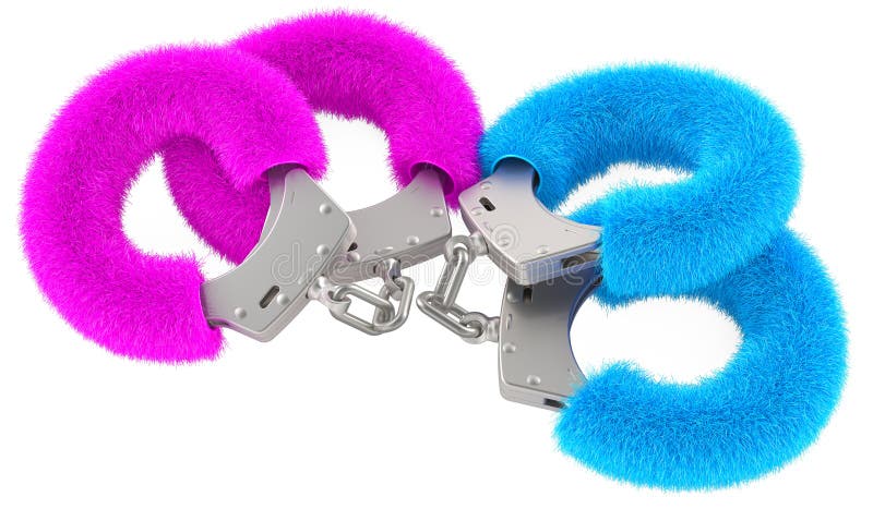 Pink and Blue Fluffy Handcuffs, 3D Rendering Stock Illustration ...