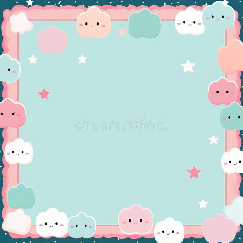 A Pink and Blue Frame with Clouds and Stars on it Stock Illustration ...