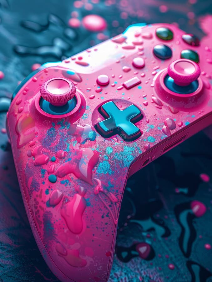 Pink and Blue Gaming Controller with Paint Splatters. Stock Image ...