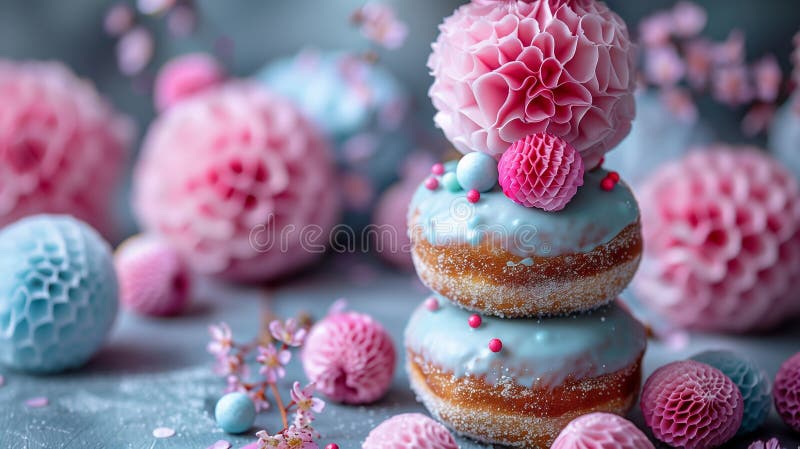 Pink and Blue Glaze Donut Background, Generative AI Stock Illustration ...