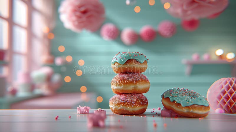 Pink and Blue Glaze Donut Background, Generative AI Stock Illustration ...