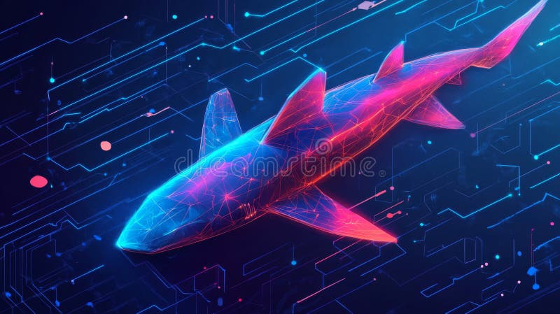 Pink and Blue Glowing Shark Circuit Board Abstract Digital Art Stock ...