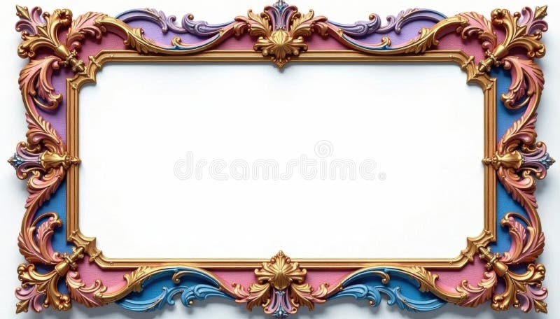 Pink, Blue, Gold Ornate Frame, White Background, Art, Baroque, Template ...