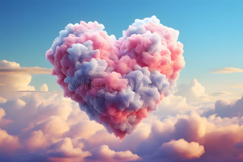 Pink and Blue Heart Made of Clouds on the Background of the Sky. Heart ...