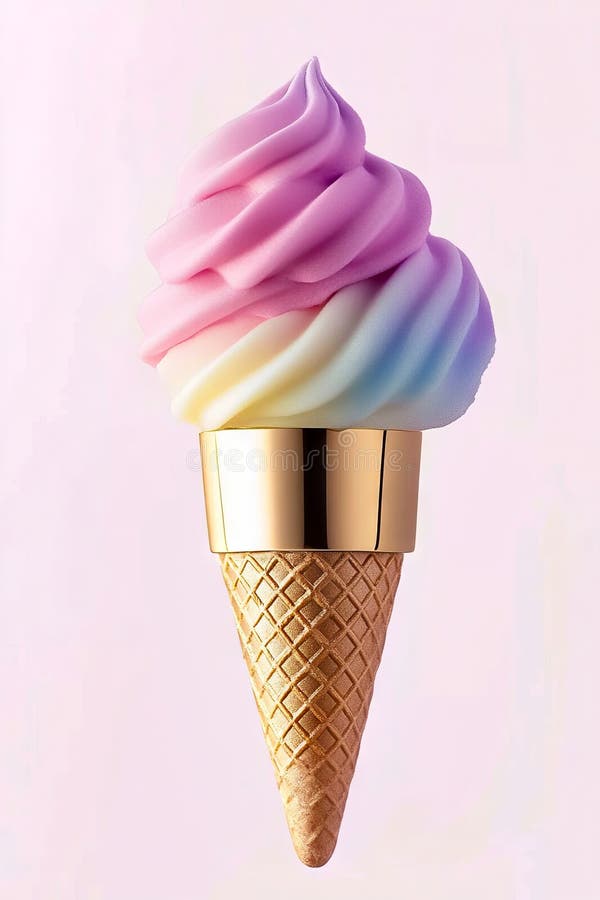 A Pink and Blue Ice Cream Cone with a Gold Top Stock Photo - Image of ...