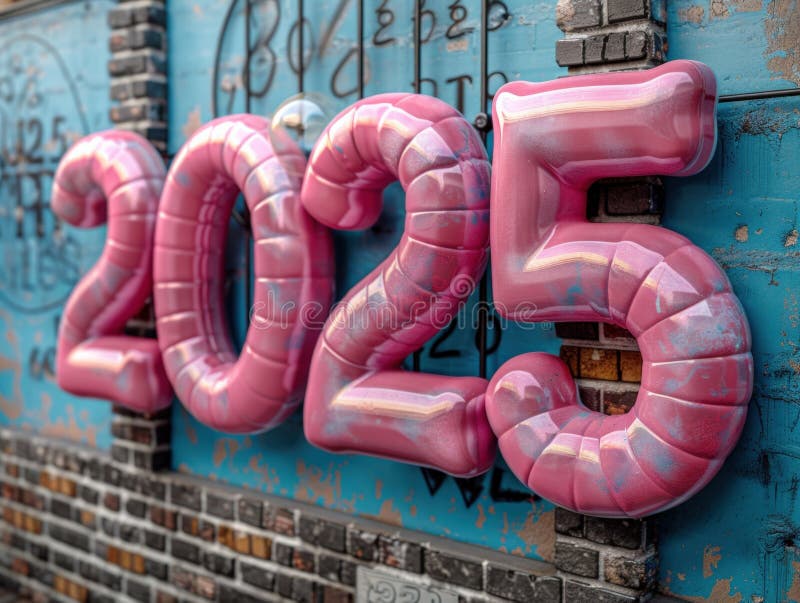 Pink and Blue Inflatable Numbers 2025 on a Festive Background Stock ...