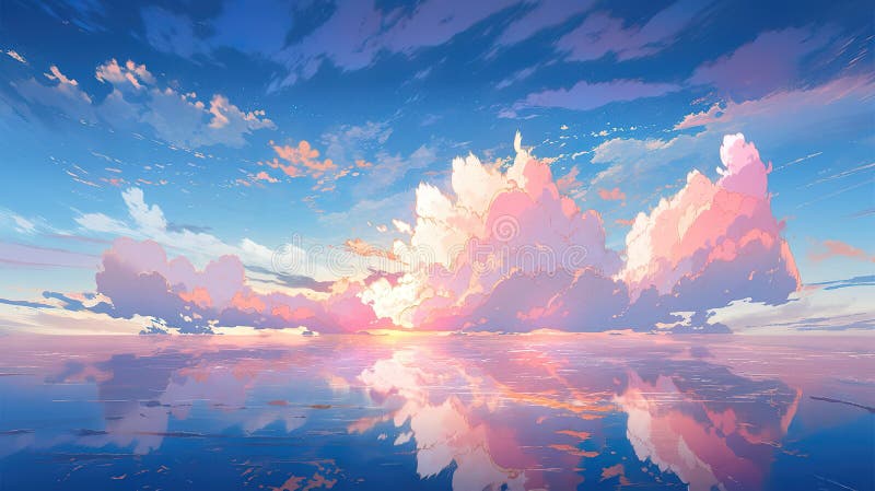 Pink Blue Inspired Anime Wallpaper Artwork Showing Clouds Above the ...