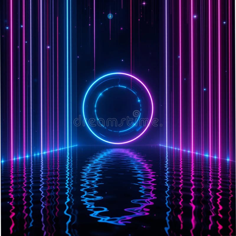 Pink and Blue Light Lines and Circles Reflected in the Water Stock ...